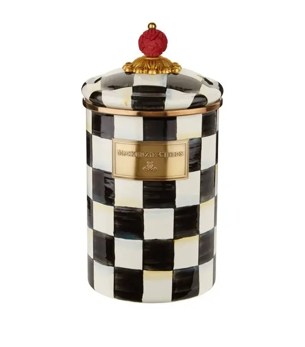 MACKENZIE-CHILDS Large Courtly Check Enamel Canister - Black