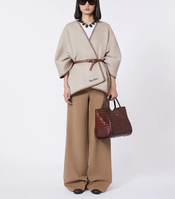 Max Mara Small Croc-embossed Marine Top-handle Bag