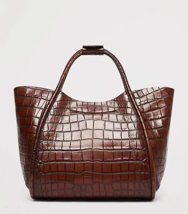 Max Mara Small Croc-embossed Marine Top-handle Bag