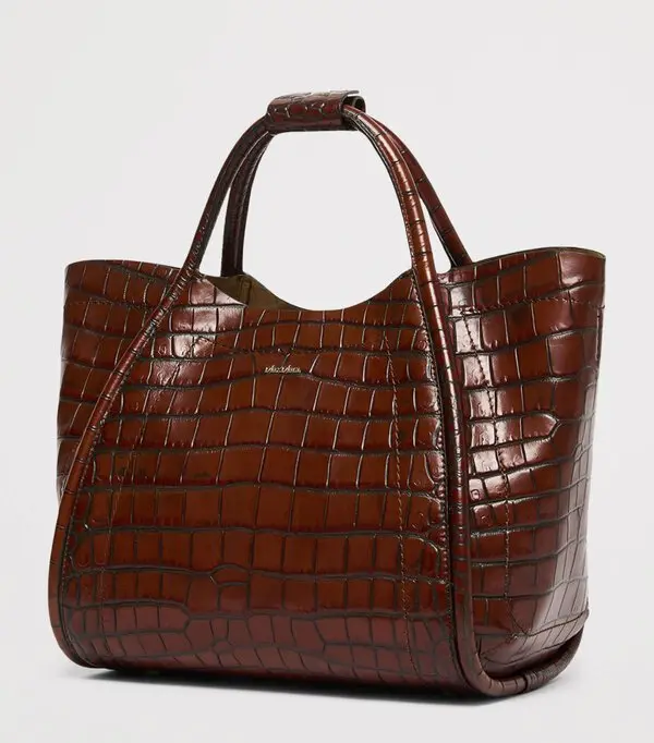 Max Mara Small Croc-embossed Marine Top-handle Bag