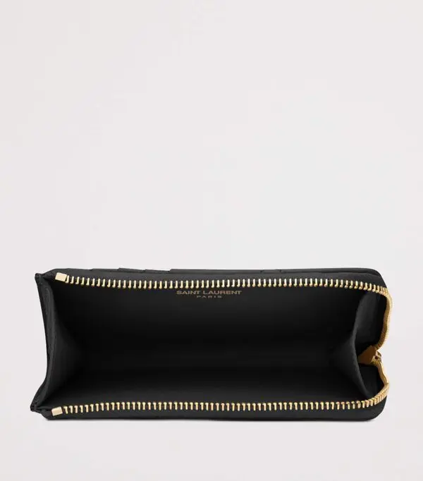 Saint Laurent Matelassé Zip-up Card Holder - Black