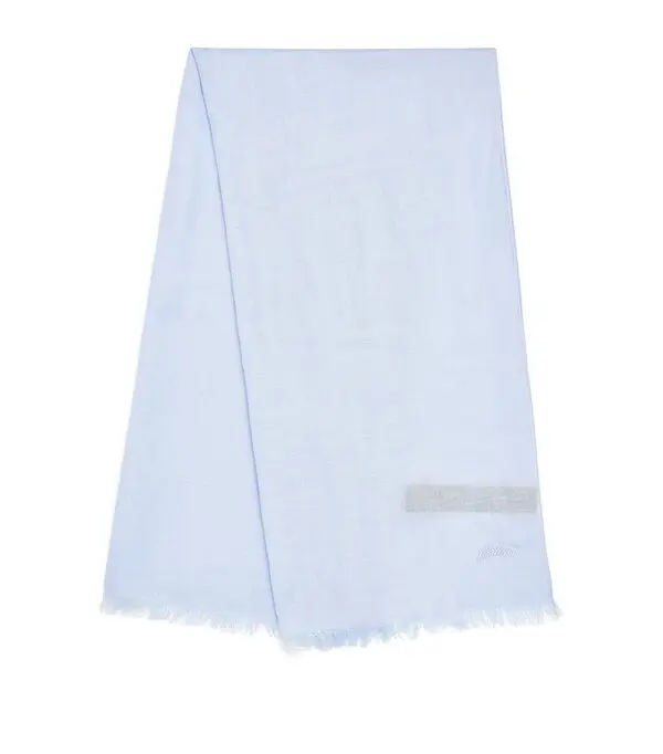 Brioni Linen-silk Logo Scarf - Blue