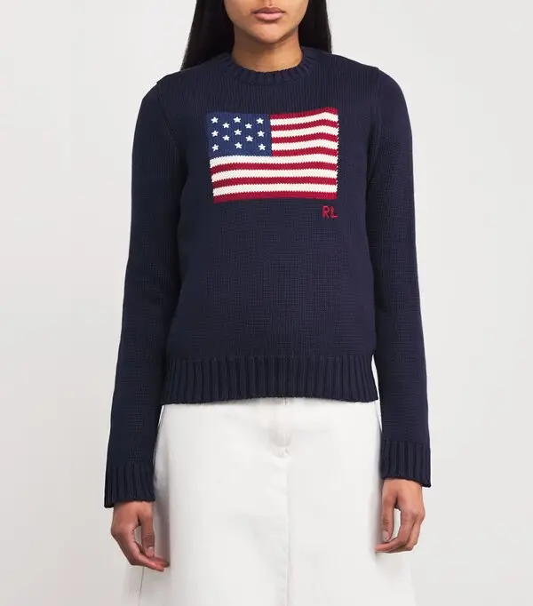 Polo Ralph Lauren Cotton American Flag Sweater - Navy