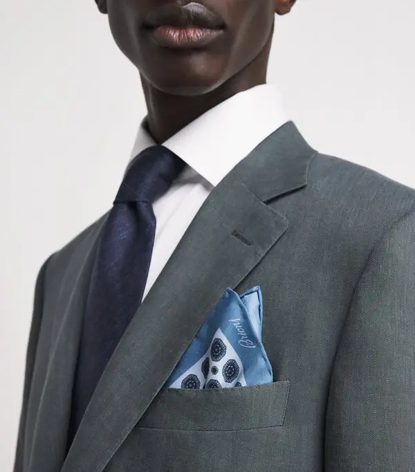 Brioni Silk Geometric Print Pocket Square - Blue