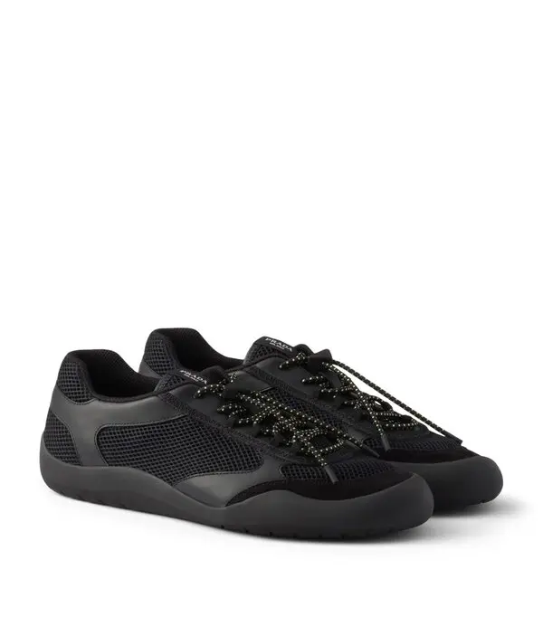 Prada Leather-mesh Speedrock Sneakers
