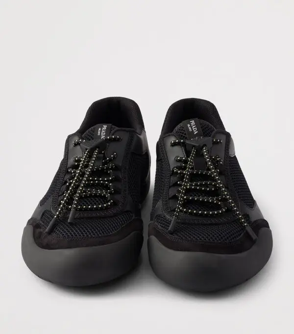 Prada Leather-mesh Speedrock Sneakers
