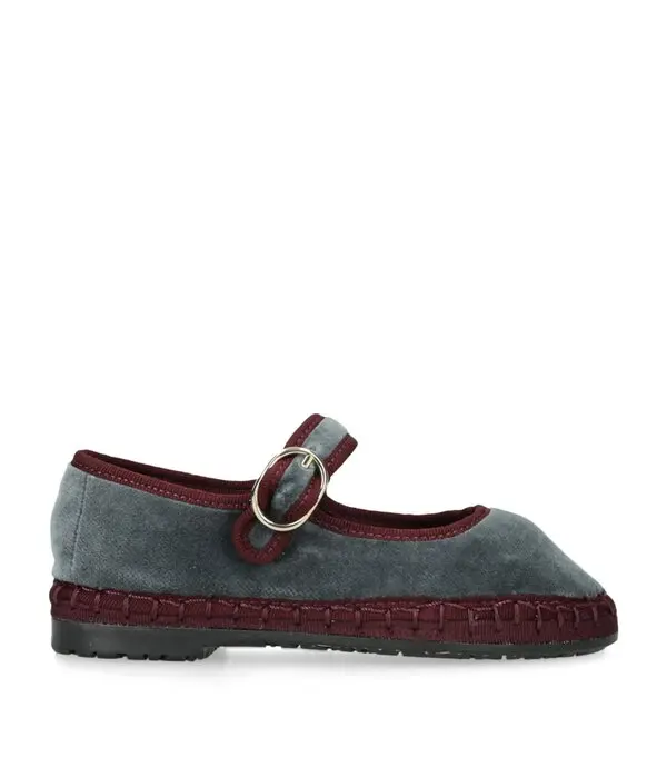 FLABELUS Velvet Georgina Mary Janes With Buckle Fastening - Grey