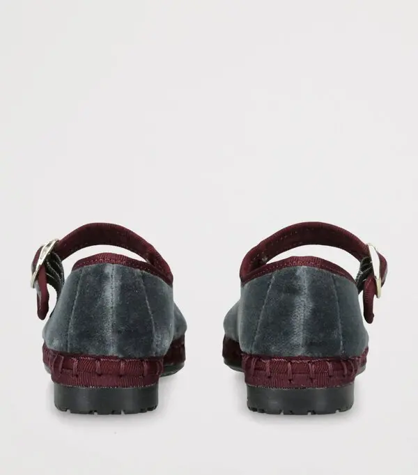 FLABELUS Velvet Georgina Mary Janes With Buckle Fastening - Grey