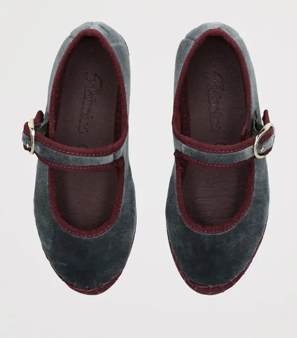 FLABELUS Velvet Georgina Mary Janes With Buckle Fastening - Grey