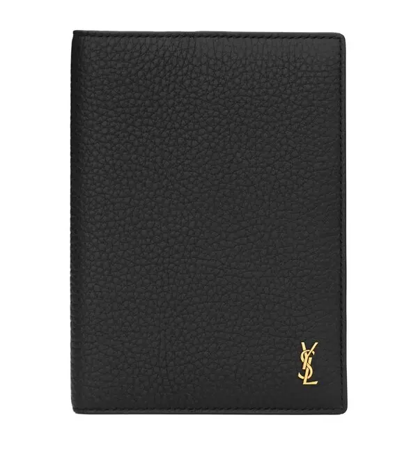 Saint Laurent Leather Monogram Passport Holder - Black