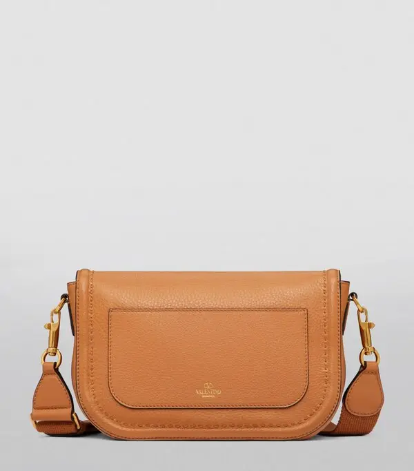Valentino Garavani Leather Alltime Shoulder Bag - Beige