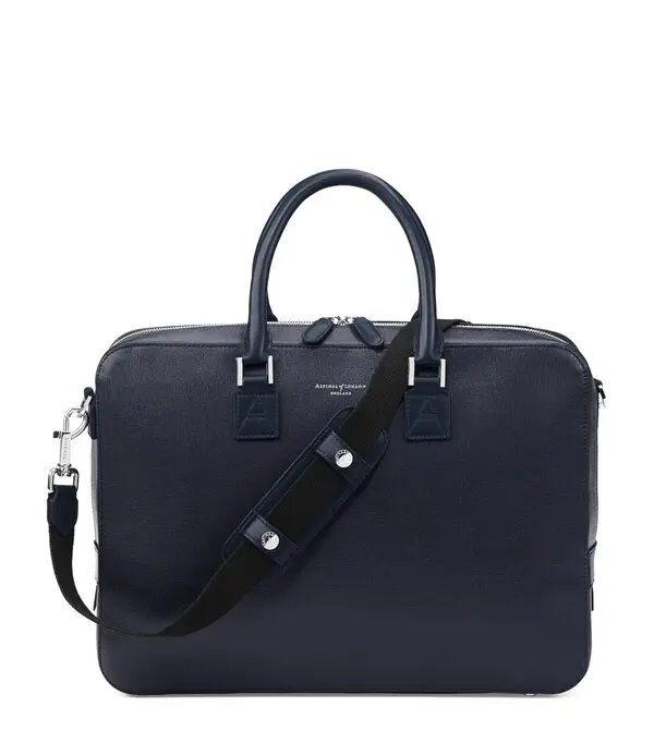 ASPINAL OF LONDON Leather Mount Street Briefcase Bag - Navy