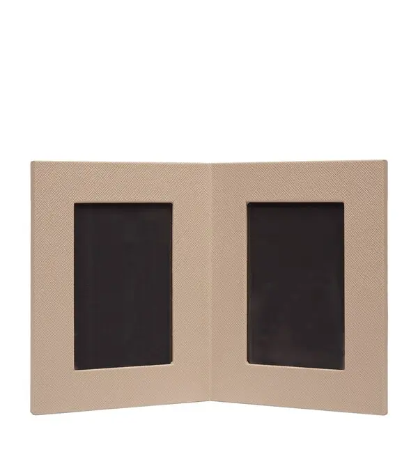 Smythson Calfskin Panama Double Frame - Beige