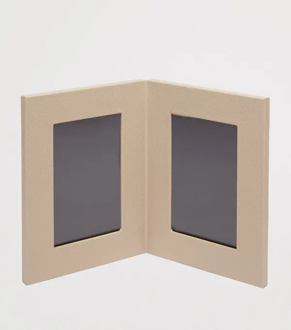 Smythson Calfskin Panama Double Frame - Beige