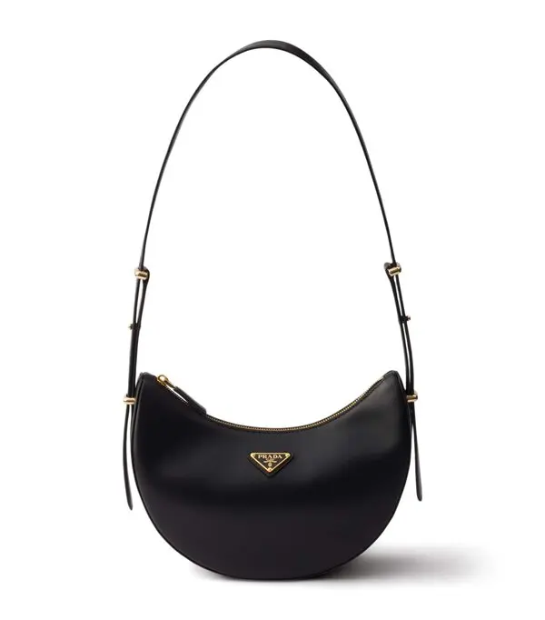 Prada Small Leather Arqué Shoulder Bag - Black
