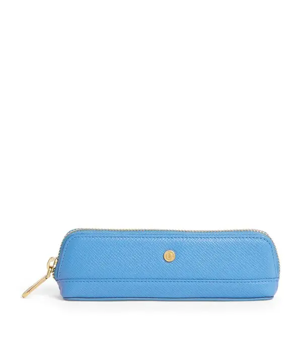 Harrods Slim Leather Pencil Case - Blue