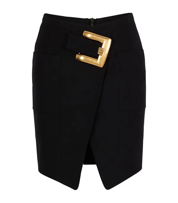 Balmain Virgin Wool Belted Mini Skirt