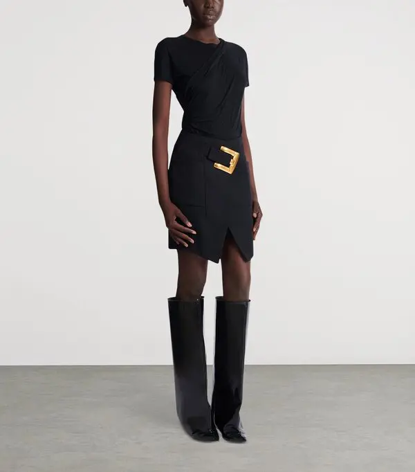 Balmain Virgin Wool Belted Mini Skirt