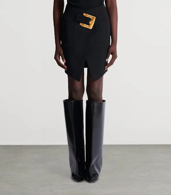 Balmain Virgin Wool Belted Mini Skirt