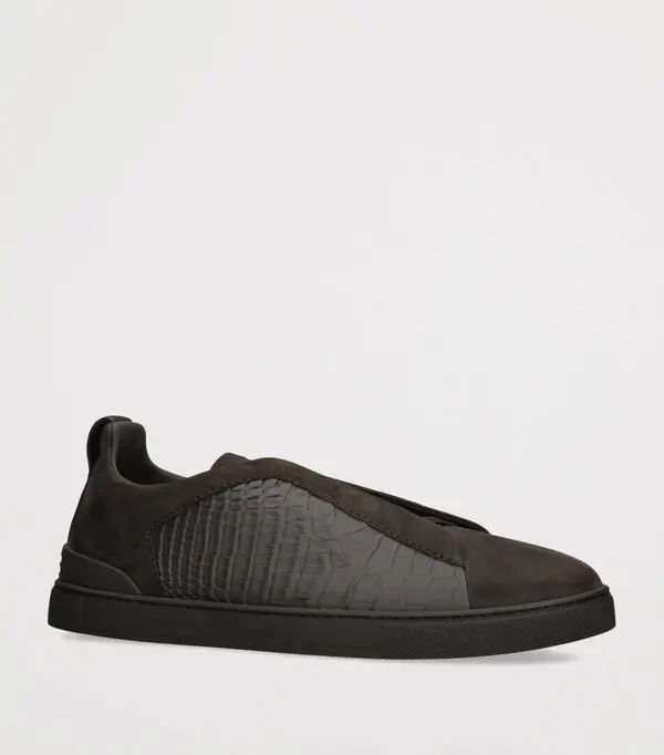 Zegna Crocodile Leather Triple Stitch Secondskin Sneakers - Brown