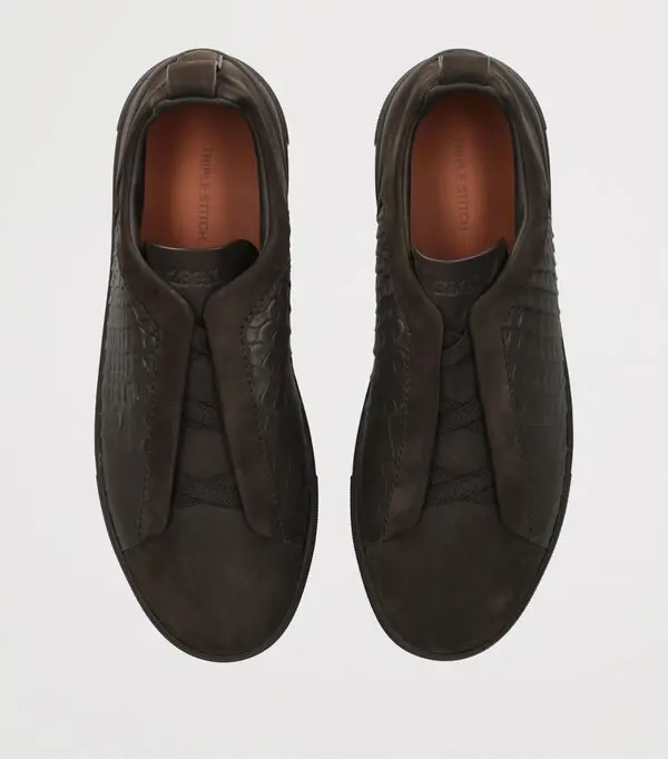 Zegna Crocodile Leather Triple Stitch Secondskin Sneakers - Brown
