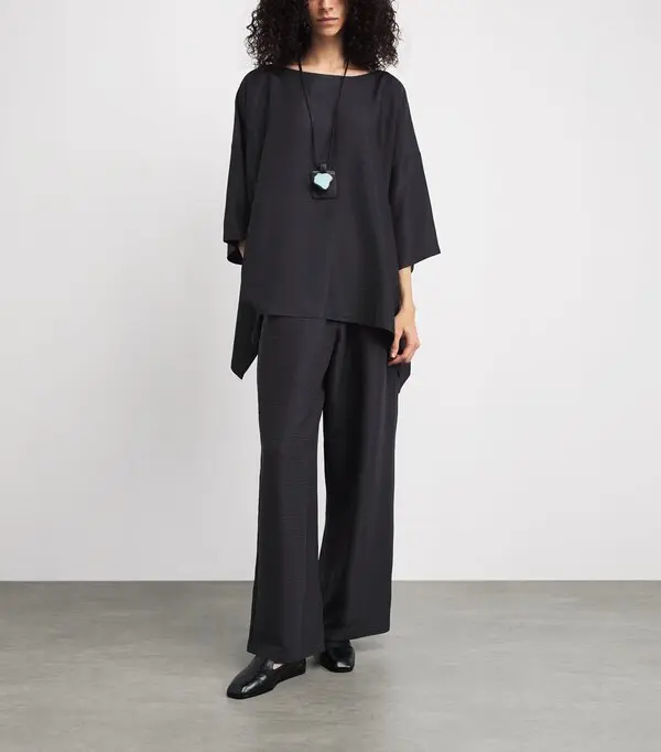 Eskandar Silk Plissé Flared Trousers