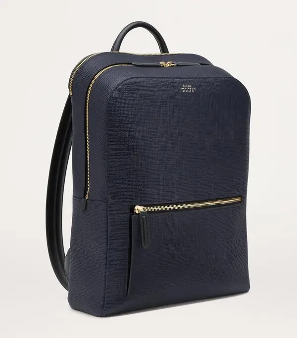 Smythson Leather Panama Backpack - Blue