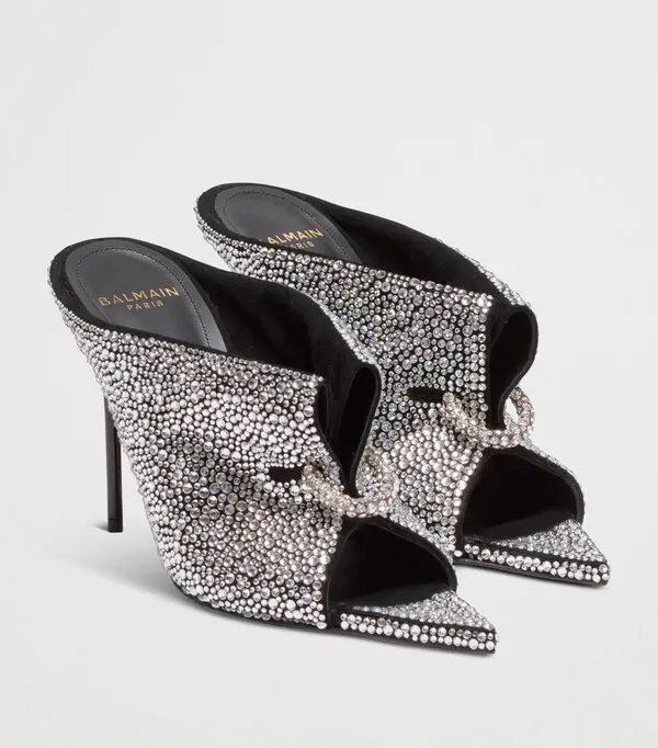 Balmain Leather Rhinestone-embellished Heeled Mules