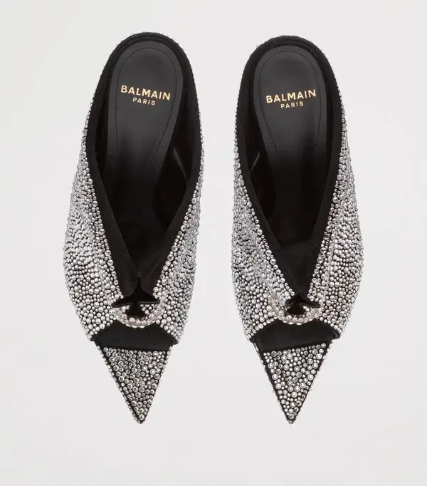 Balmain Leather Rhinestone-embellished Heeled Mules