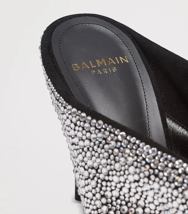 Balmain Leather Rhinestone-embellished Heeled Mules