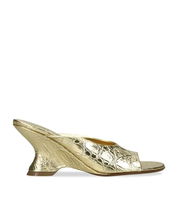 Dries Van Noten Embossed Metallic Leather Mules 75