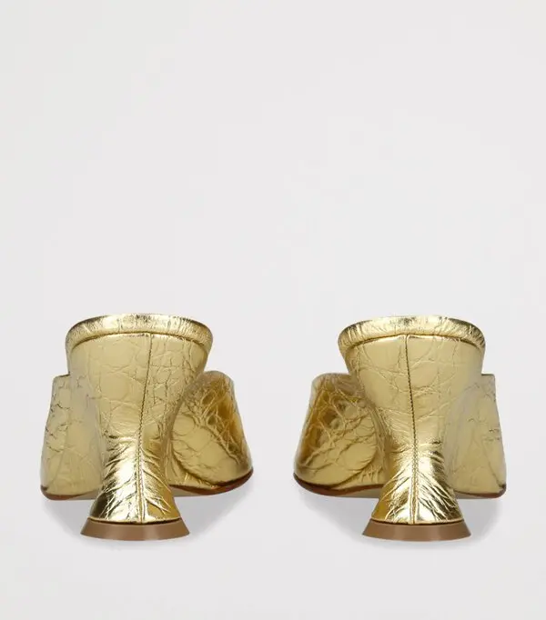 Dries Van Noten Embossed Metallic Leather Mules 75