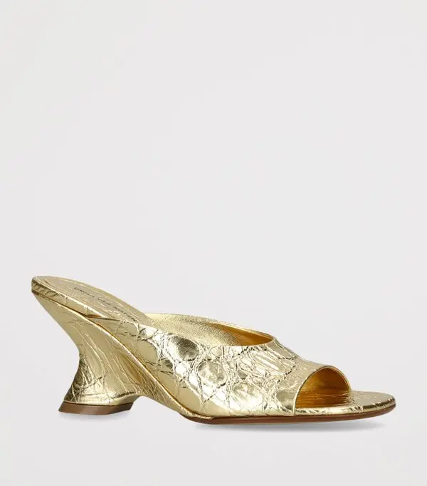 Dries Van Noten Embossed Metallic Leather Mules 75