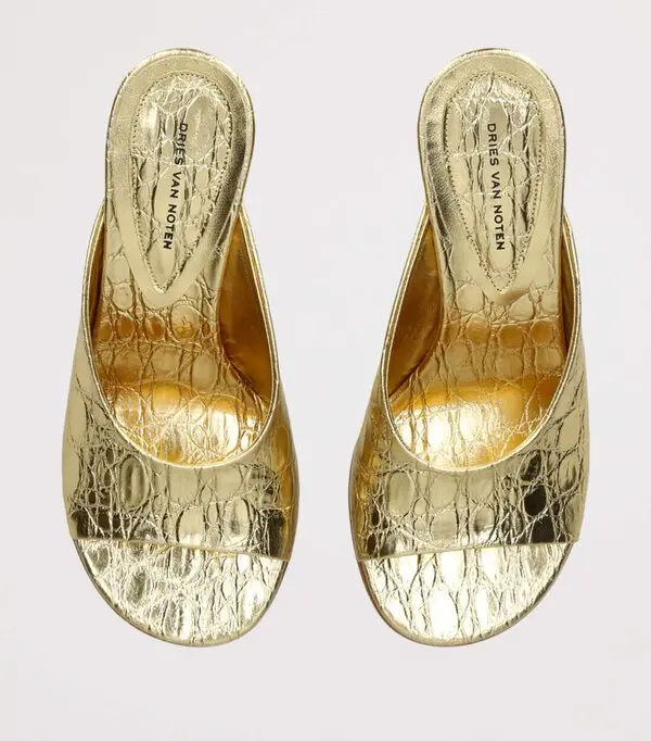 Dries Van Noten Embossed Metallic Leather Mules 75