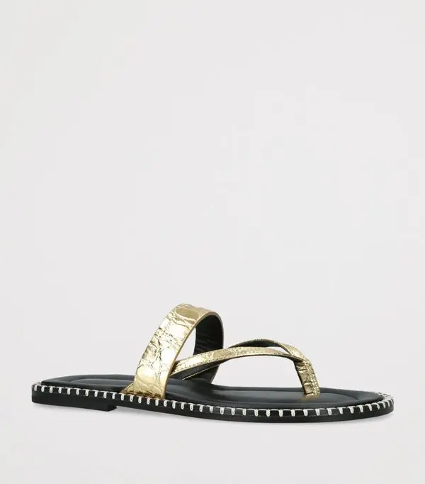 Dries Van Noten Calfskin Contrast Stitching Sandals - Gold