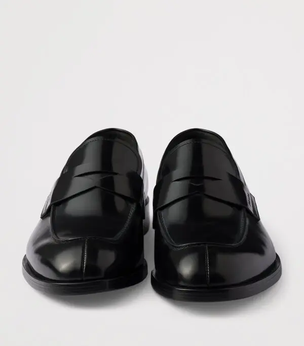 Prada Brushed Leather Loafers - Black