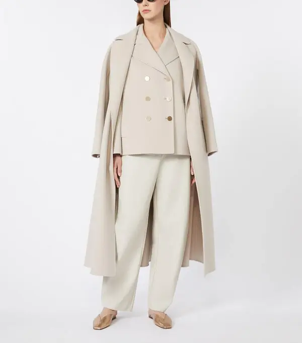 Max Mara Virgin Wool Belted Coat - Beige