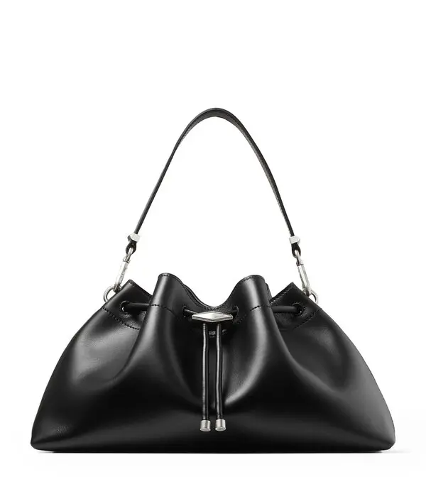 JIMMY CHOO Medium Leather Cinch Bucket Bag - Black