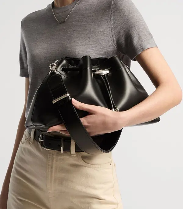 JIMMY CHOO Medium Leather Cinch Bucket Bag - Black