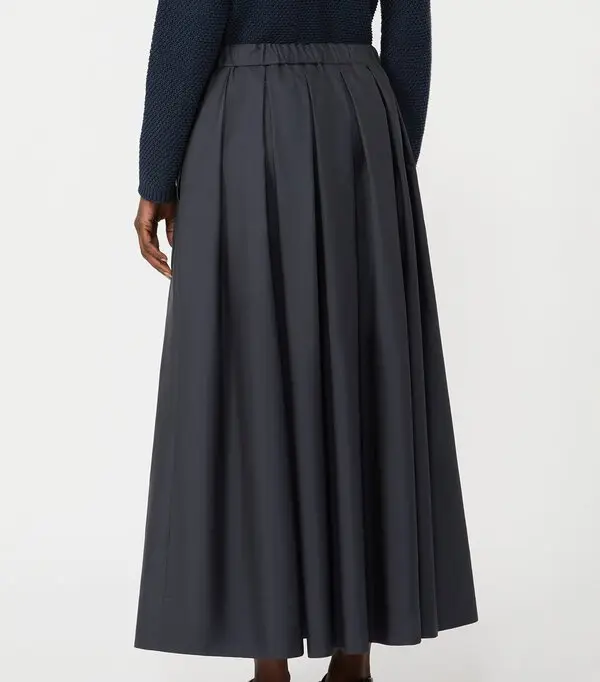 Max Mara Cotton Pleated Midi Skirt - Blue