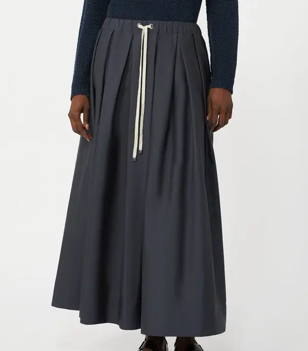 Max Mara Cotton Pleated Midi Skirt - Blue