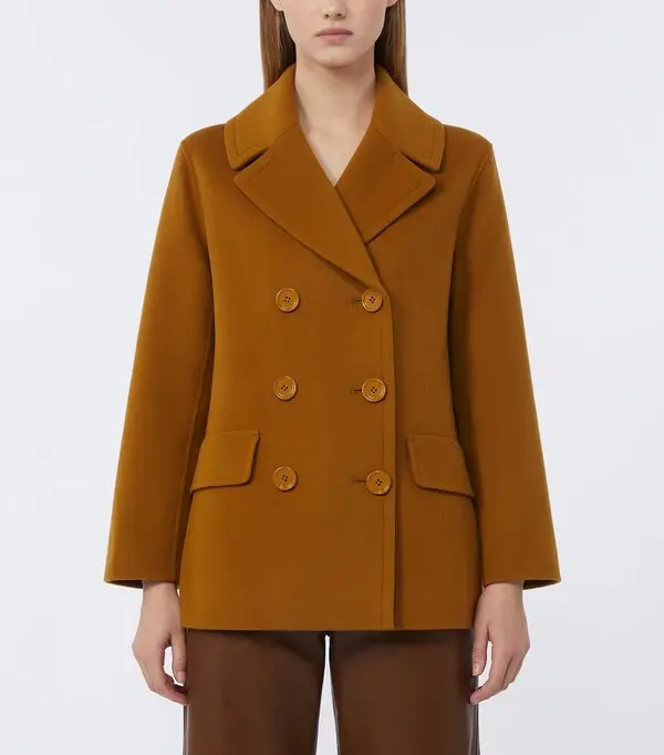 Max Mara Virgin Wool Double-breasted Pea Coat - Yellow