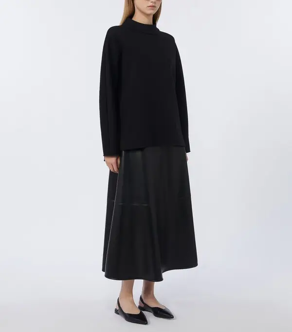 Max Mara Faux Leather Midi Flared Skirt