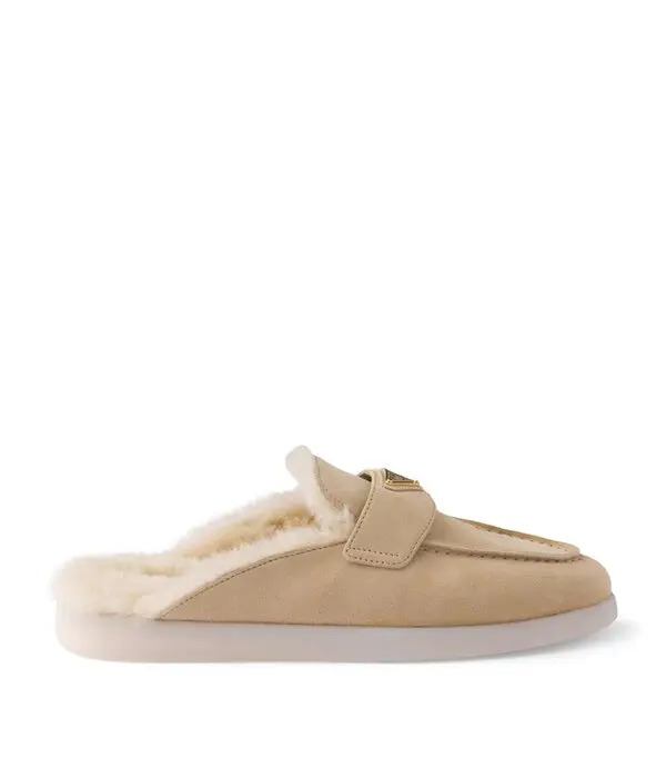 Prada Suede Shearling-lined Mules