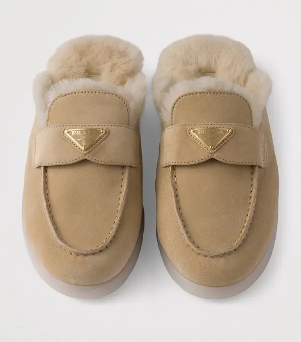 Prada Suede Shearling-lined Mules