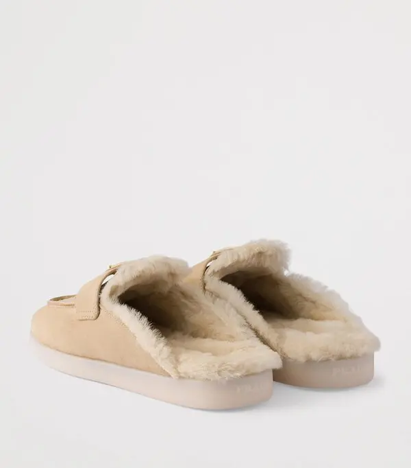 Prada Suede Shearling-lined Mules