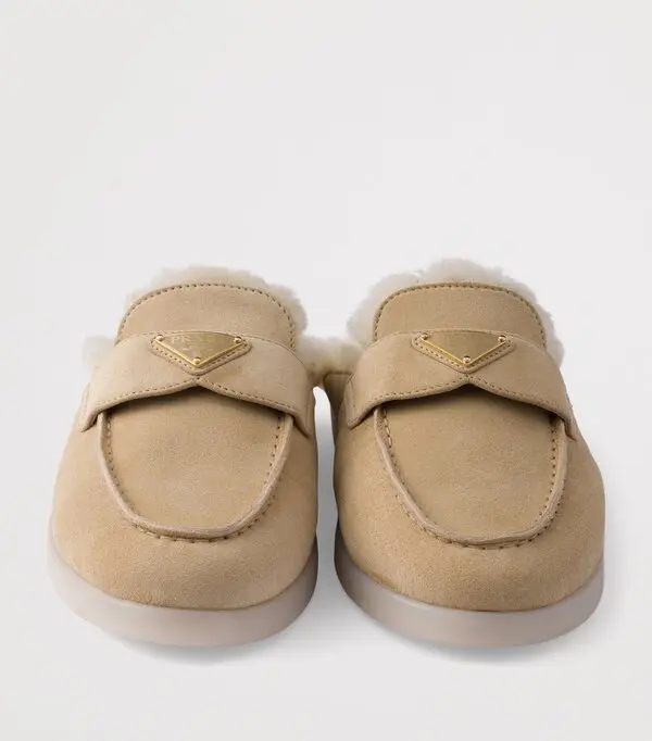 Prada Suede Shearling-lined Mules