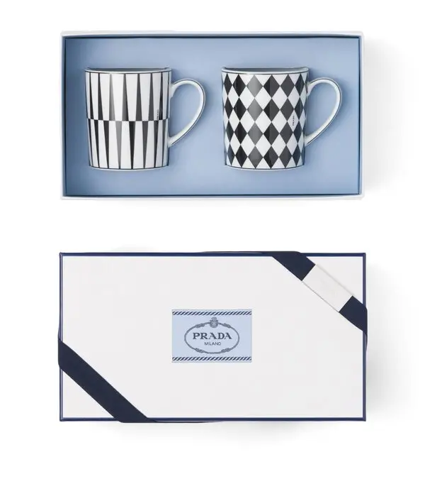 Prada Porcelain Checkerboard And Stripes Mugs