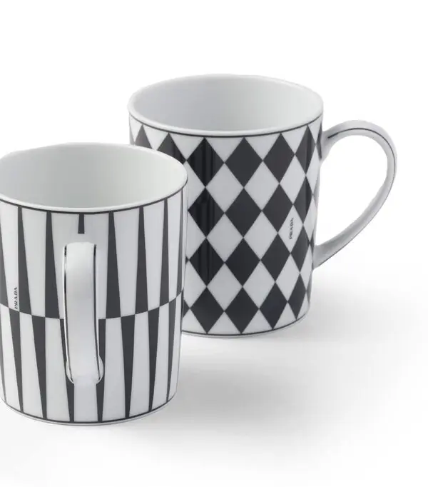 Prada Porcelain Checkerboard And Stripes Mugs