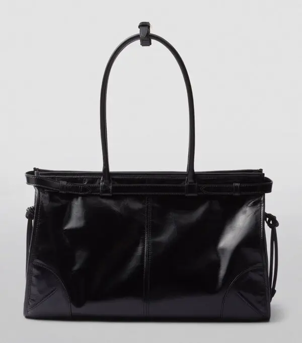 Prada Large Leather Top Handle Bag - Black